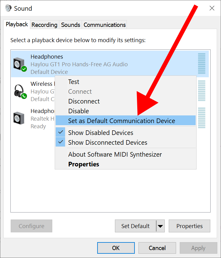 Default and communications devices
