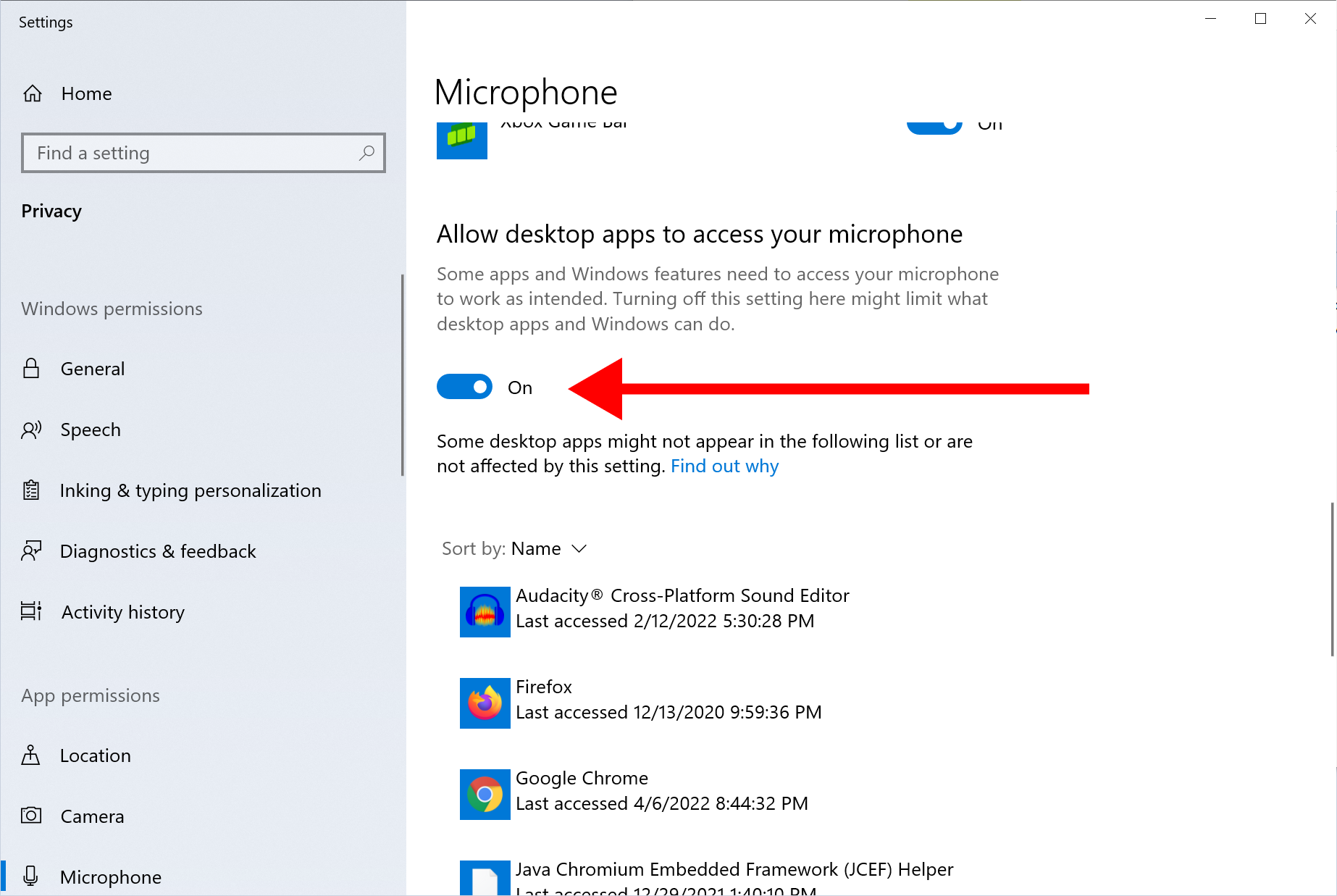 Device privacy settings in Windows 10